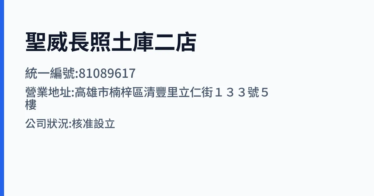 聖威長照土庫二店 - 統編 81089617（高雄市） 公司登記資料與營業項目詳細圖表