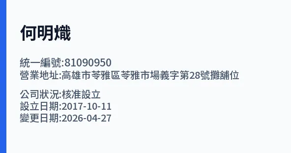 何明熾的照片-統編 81090950(高雄市) 公司登記資料與營業項目詳細圖表