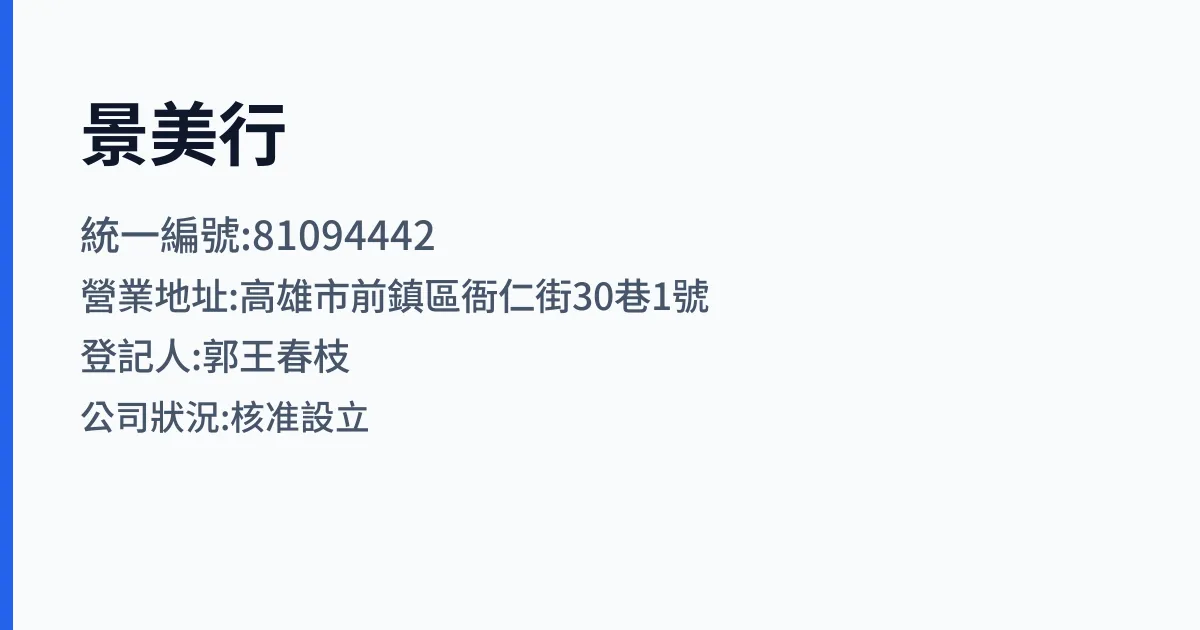 景美行 - 統編 81094442(高雄市) 公司登記資料與營業項目詳細圖表