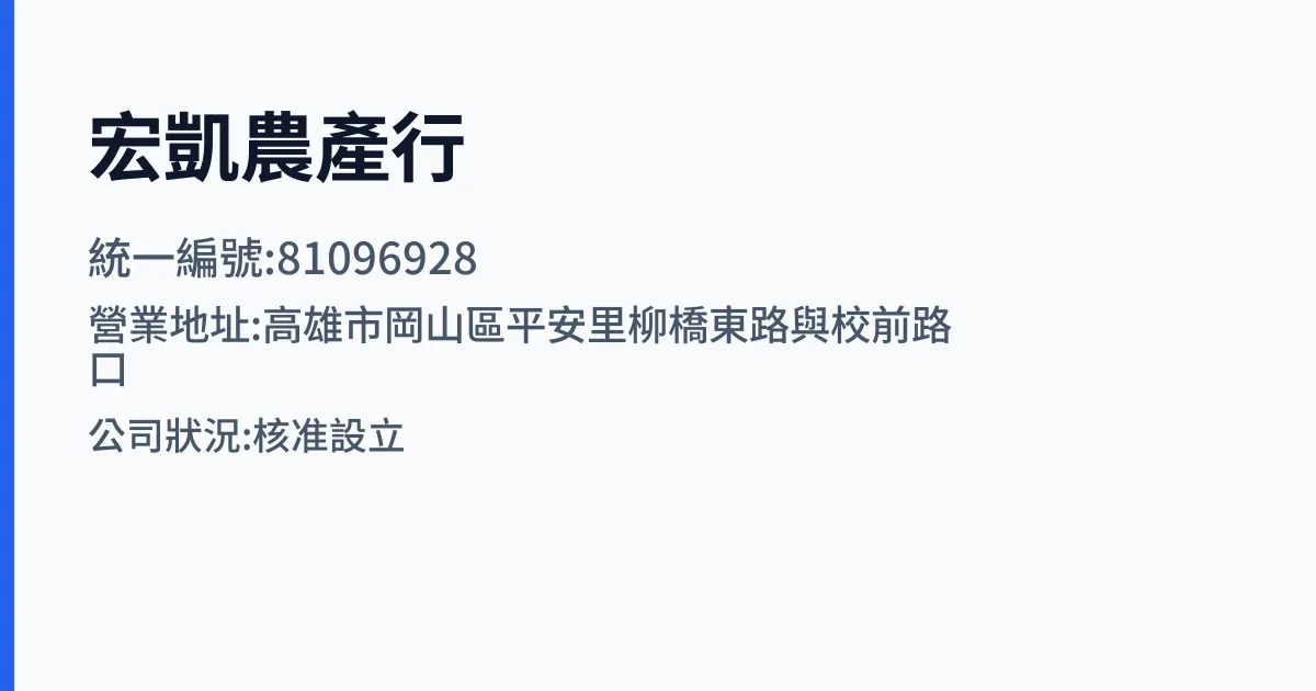 宏凱農產行 - 統編 81096928(高雄市) 公司登記資料與營業項目詳細圖表
