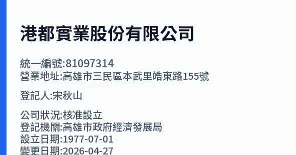 港都實業股份有限公司的照片-統編 81097314(高雄市) 公司登記資料與營業項目詳細圖表
