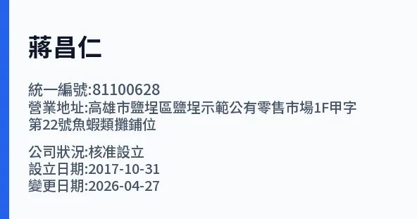 蔣昌仁的照片-統編 81100628(高雄市) 公司登記資料與營業項目詳細圖表
