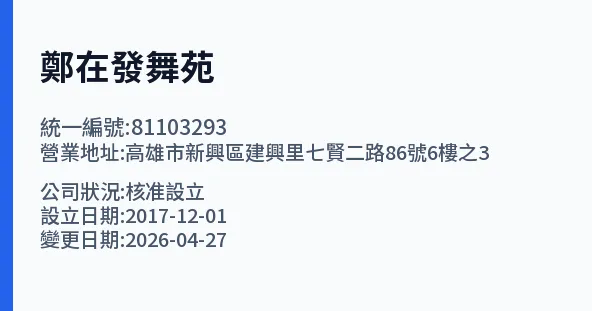 鄭在發舞苑的照片-統編 81103293(高雄市) 公司登記資料與營業項目詳細圖表