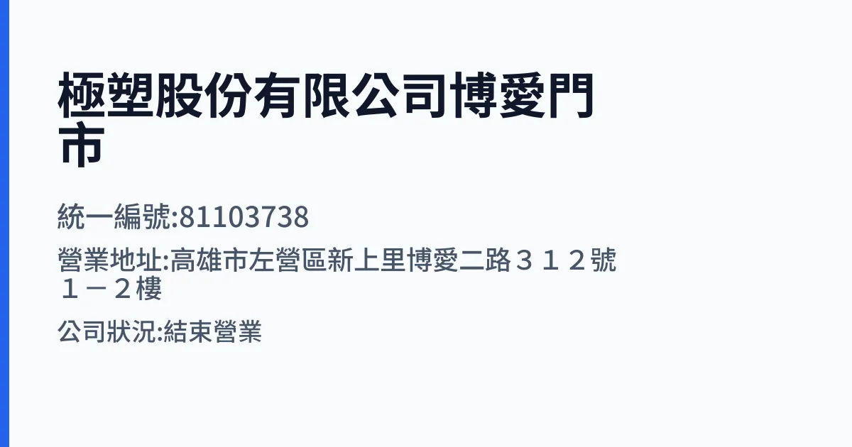 極塑股份有限公司博愛門市 - 統編 81103738(高雄市) 公司登記資料與營業項目詳細圖表
