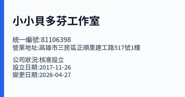 小小貝多芬工作室的照片-統編 81106398(高雄市) 公司登記資料與營業項目詳細圖表
