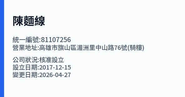 陳麵線的照片-統編 81107256(高雄市) 公司登記資料與營業項目詳細圖表