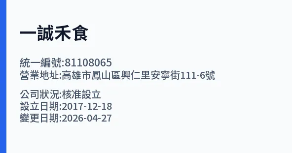 一誠禾食的照片-統編 81108065(高雄市) 公司登記資料與營業項目詳細圖表