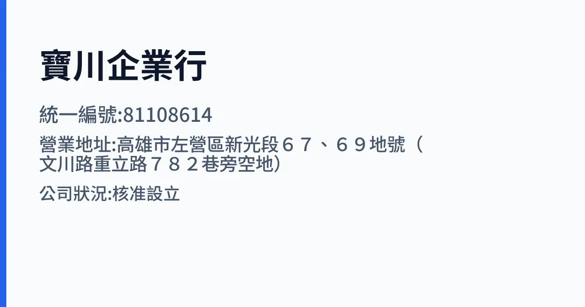 寶川企業行 - 統編 81108614(高雄市) 公司登記資料與營業項目詳細圖表