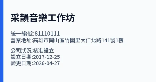 采韻音樂工作坊的照片-統編 81110111(高雄市) 公司登記資料與營業項目詳細圖表