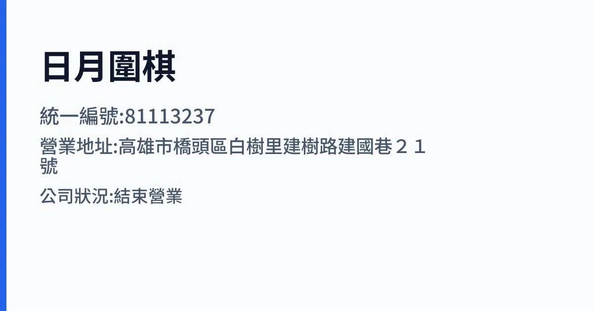 日月圍棋 - 統編 81113237(高雄市) 公司登記資料與營業項目詳細圖表
