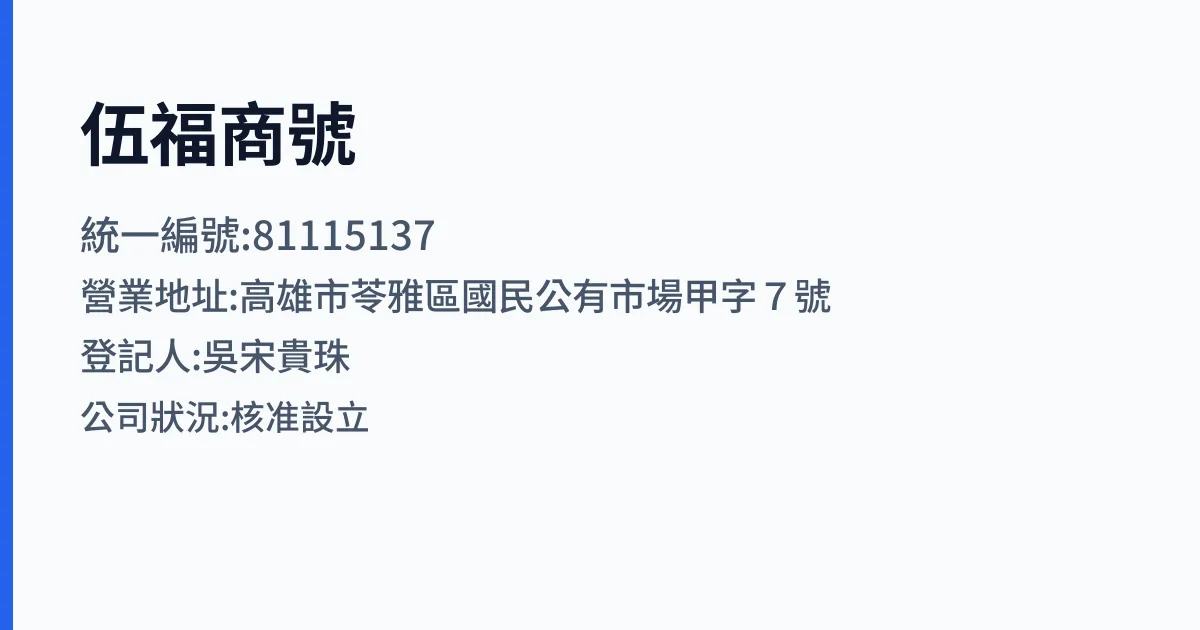 伍福商號 - 統編 81115137(高雄市) 公司登記資料與營業項目詳細圖表