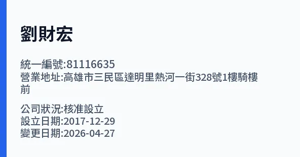 劉財宏的照片-統編 81116635(高雄市) 公司登記資料與營業項目詳細圖表