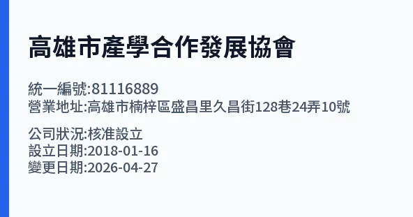 高雄市產學合作發展協會的照片-統編 81116889(高雄市) 公司登記資料與營業項目詳細圖表