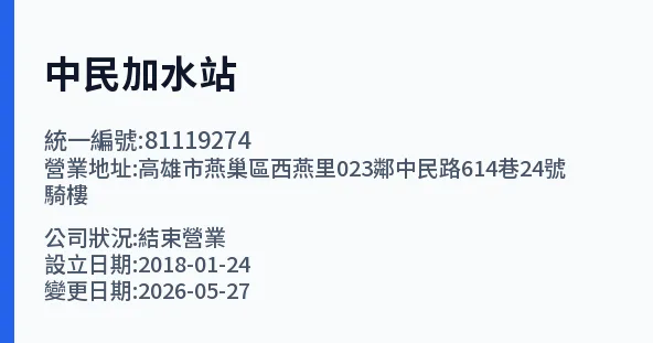 中民加水站的照片-統編 81119274(高雄市) 公司登記資料與營業項目詳細圖表