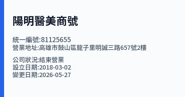 陽明醫美商號的照片-統編 81125655(高雄市) 公司登記資料與營業項目詳細圖表