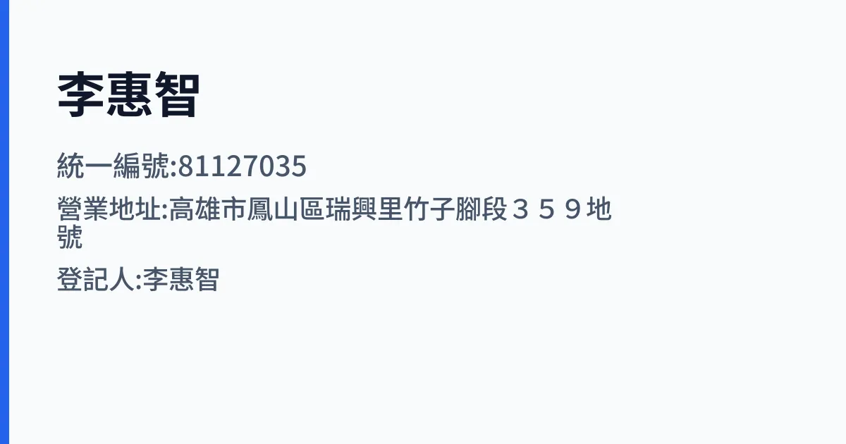 李惠智 - 統編 81127035(高雄市) 公司登記資料與營業項目詳細圖表