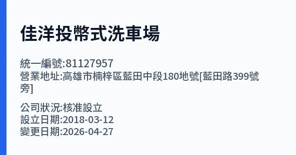 佳洋投幣式洗車場的照片-統編 81127957(高雄市) 公司登記資料與營業項目詳細圖表