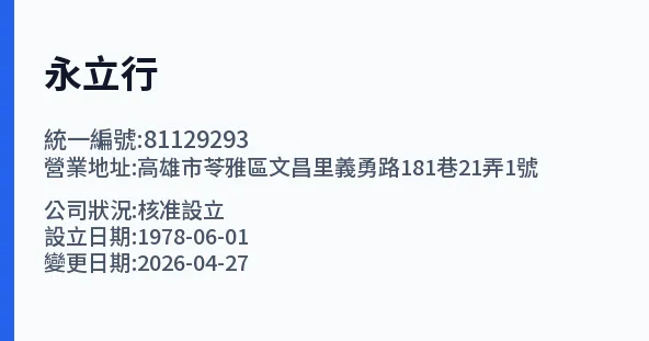 永立行的照片-統編 81129293(高雄市) 公司登記資料與營業項目詳細圖表