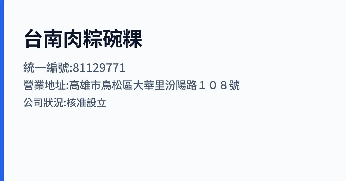 台南肉粽碗粿 - 統編 81129771(高雄市) 公司登記資料與營業項目詳細圖表