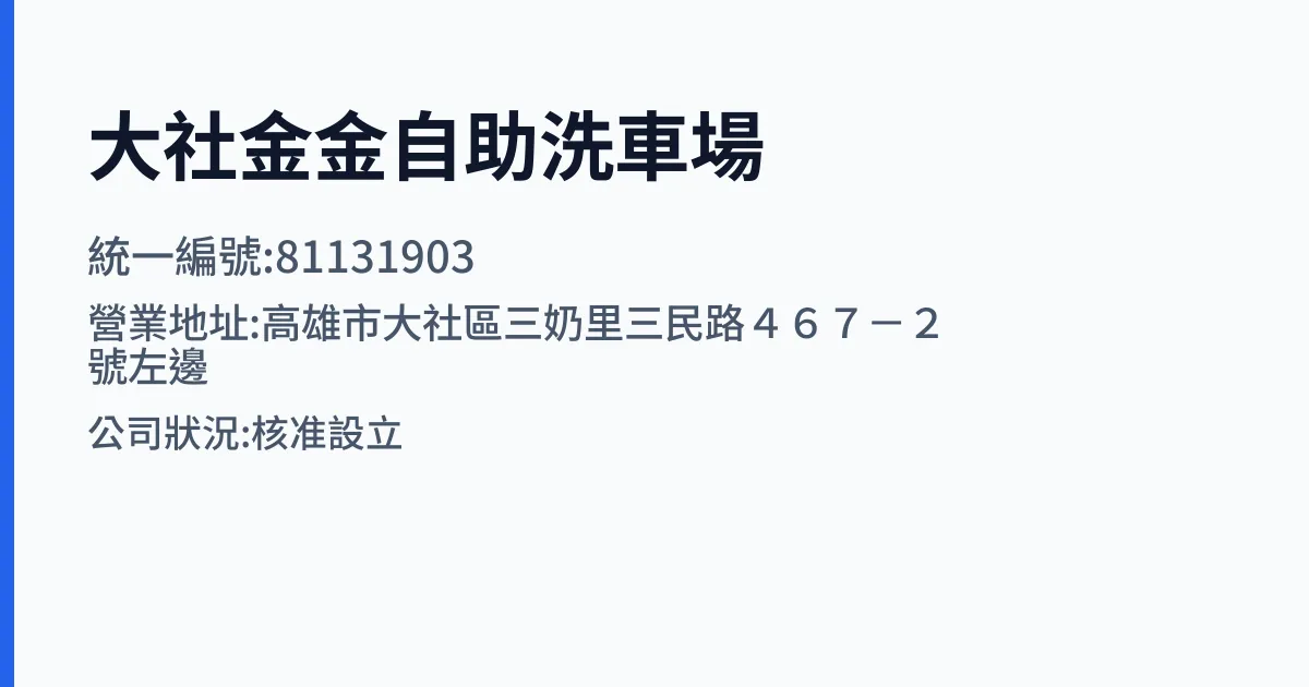 大社金金自助洗車場 - 統編 81131903(高雄市) 公司登記資料與營業項目詳細圖表