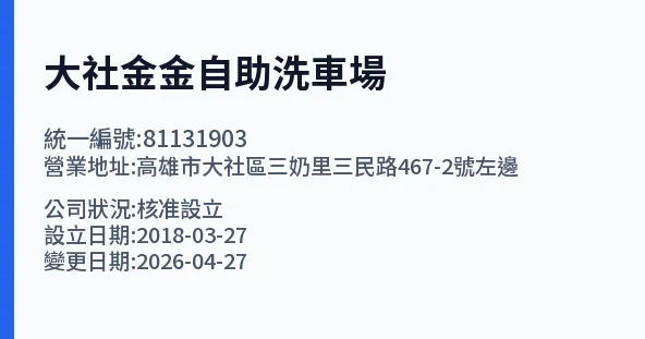 大社金金自助洗車場的照片-統編 81131903(高雄市) 公司登記資料與營業項目詳細圖表