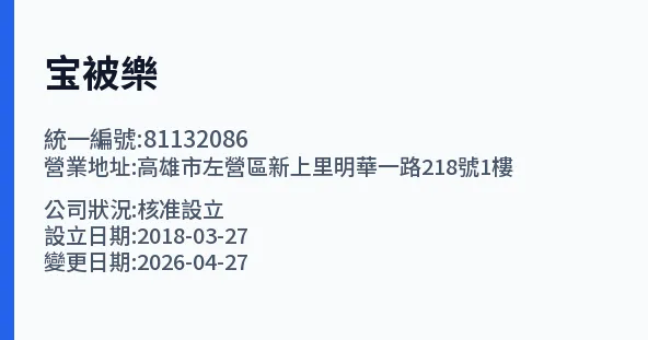 宝被樂的照片-統編 81132086(高雄市) 公司登記資料與營業項目詳細圖表