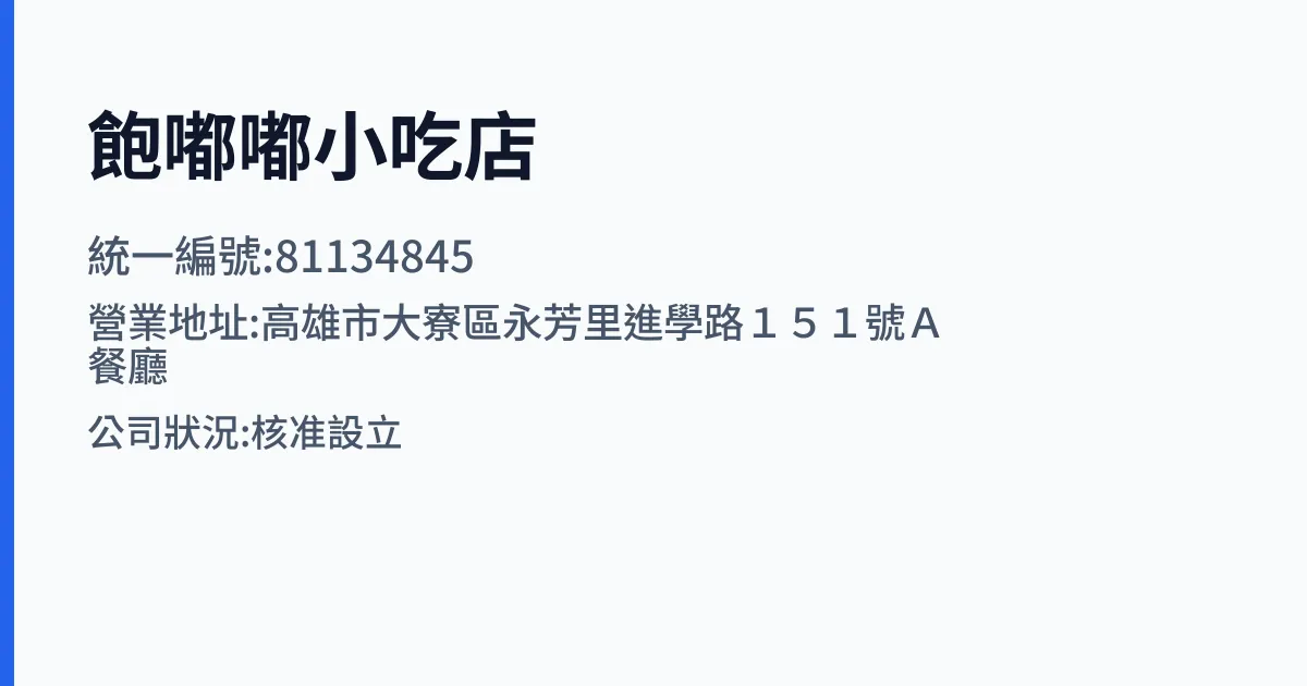 飽嘟嘟小吃店 - 統編 81134845(高雄市) 公司登記資料與營業項目詳細圖表