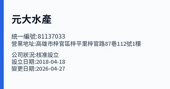 元大水產的照片-統編 81137033(高雄市) 公司登記資料與營業項目詳細圖表