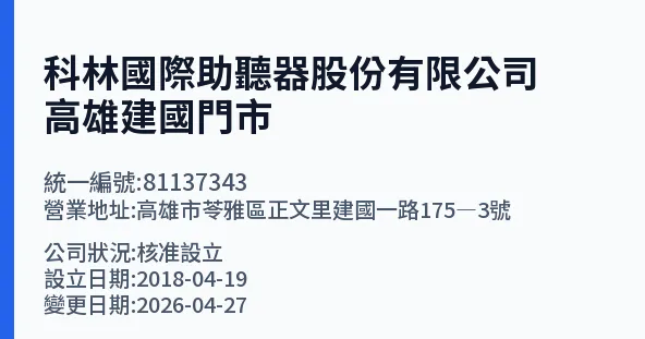 科林國際助聽器股份有限公司高雄建國門市的照片-統編 81137343(高雄市) 公司登記資料與營業項目詳細圖表