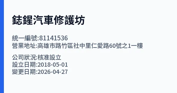 鋕鍟汽車修護坊的照片-統編 81141536(高雄市) 公司登記資料與營業項目詳細圖表