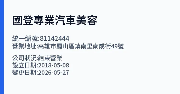 國登專業汽車美容的照片-統編 81142444(高雄市) 公司登記資料與營業項目詳細圖表