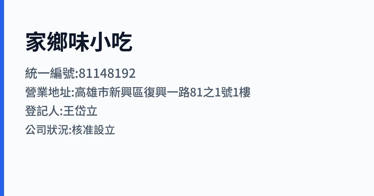 家鄉味小吃 - 統編 81148192(高雄市) 公司登記資料與營業項目詳細圖表