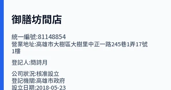 御膳坊間店的照片-統編 81148854(高雄市) 公司登記資料與營業項目詳細圖表