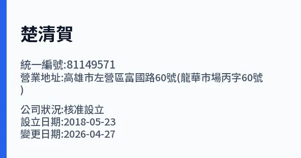 楚清賀的照片-統編 81149571(高雄市) 公司登記資料與營業項目詳細圖表