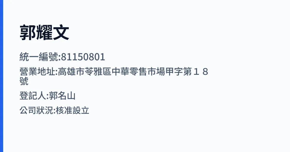 郭耀文 - 統編 81150801(高雄市) 公司登記資料與營業項目詳細圖表