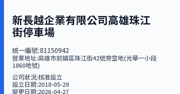 新長越企業有限公司高雄珠江街停車場的照片-統編 81150942(高雄市) 公司登記資料與營業項目詳細圖表