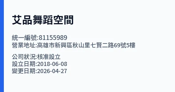 艾品舞蹈空間的照片-統編 81155989(高雄市) 公司登記資料與營業項目詳細圖表