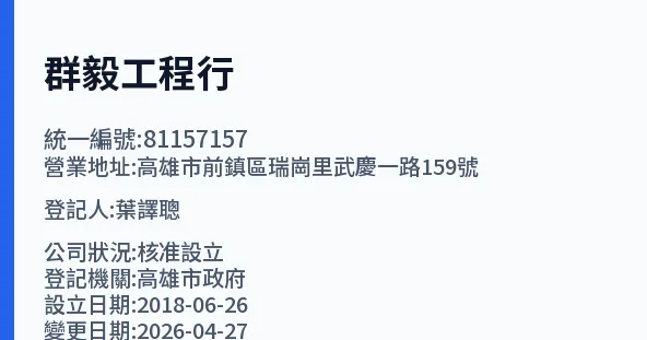 群毅工程行的照片-統編 81157157(高雄市) 公司登記資料與營業項目詳細圖表