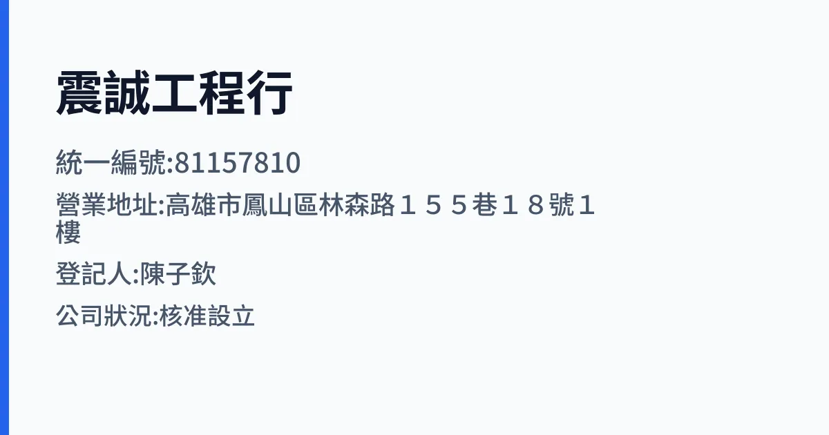 震誠工程行 - 統編 81157810(高雄市) 公司登記資料與營業項目詳細圖表