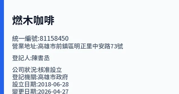 燃木咖啡的照片-統編 81158450(高雄市) 公司登記資料與營業項目詳細圖表