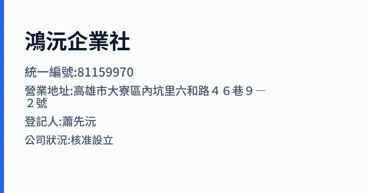 鴻沅企業社 - 統編 81159970(高雄市) 公司登記資料與營業項目詳細圖表