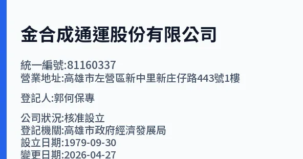 金合成通運股份有限公司的照片-統編 81160337(高雄市) 公司登記資料與營業項目詳細圖表