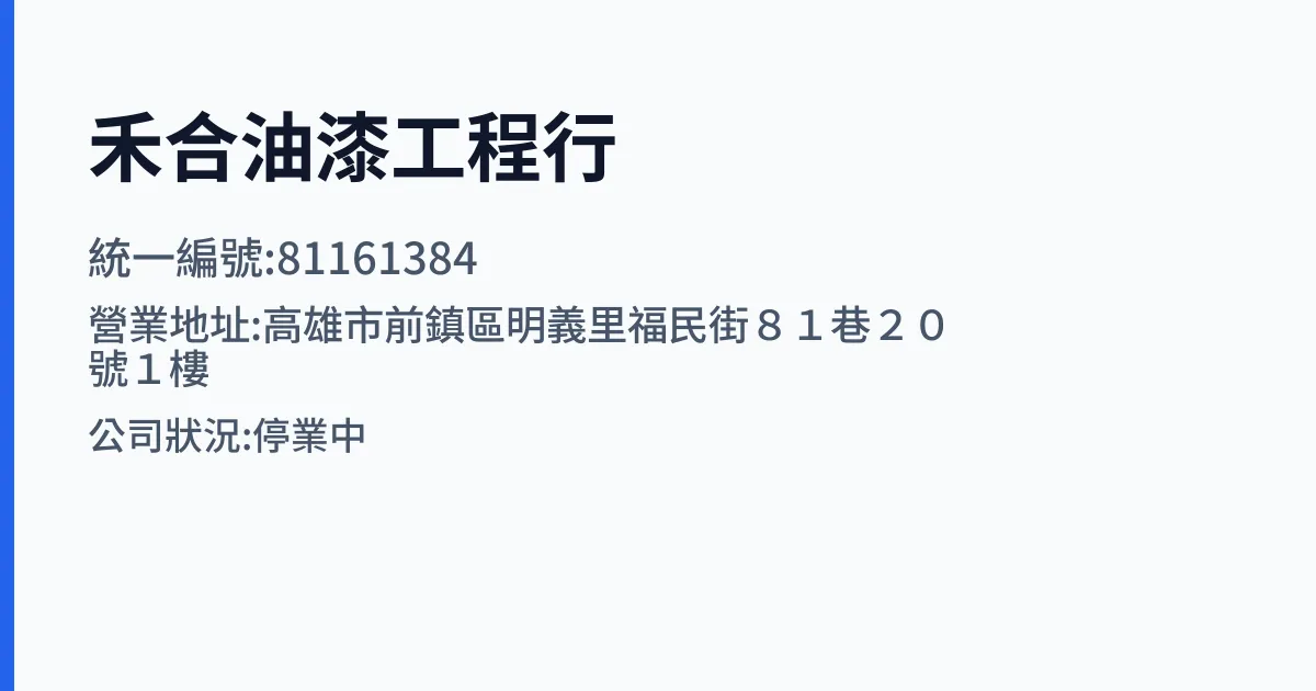 禾合油漆工程行 - 統編 81161384(高雄市) 公司登記資料與營業項目詳細圖表