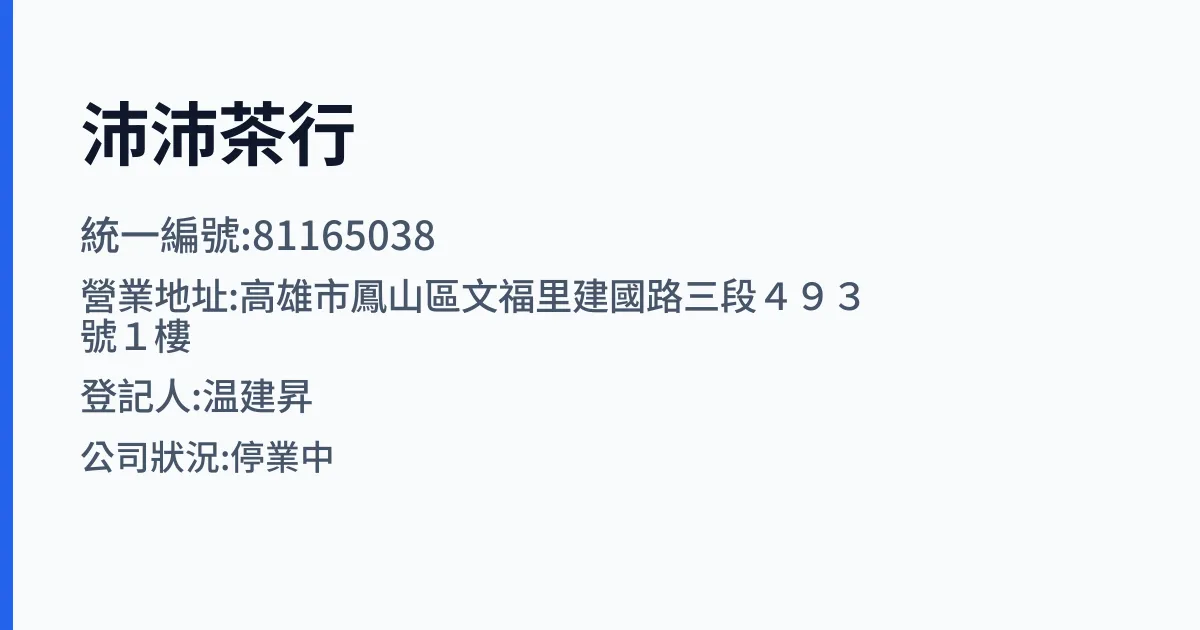 沛沛茶行 - 統編 81165038(高雄市) 公司登記資料與營業項目詳細圖表