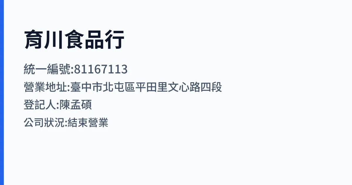 育川食品行 - 統編 81167113(臺中市) 公司登記資料與營業項目詳細圖表