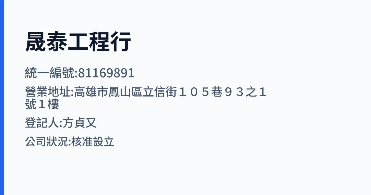 晟泰工程行 - 統編 81169891(高雄市) 公司登記資料與營業項目詳細圖表