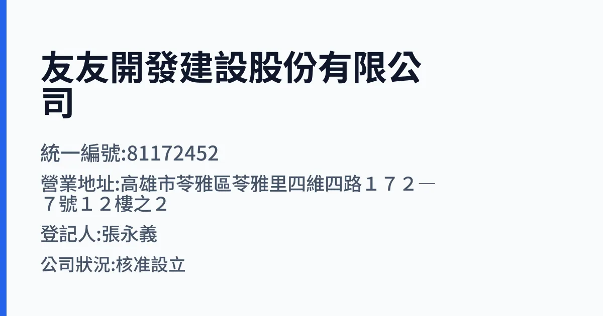 友友開發建設股份有限公司 - 統編 81172452（高雄市） 公司登記資料與營業項目詳細圖表