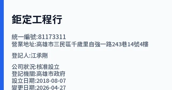 鉅定工程行的照片-統編 81173311(高雄市) 公司登記資料與營業項目詳細圖表