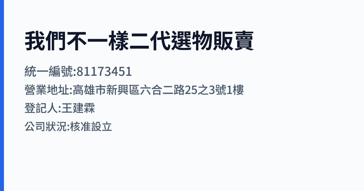 我們不一樣二代選物販賣 - 統編 81173451(高雄市) 公司登記資料與營業項目詳細圖表