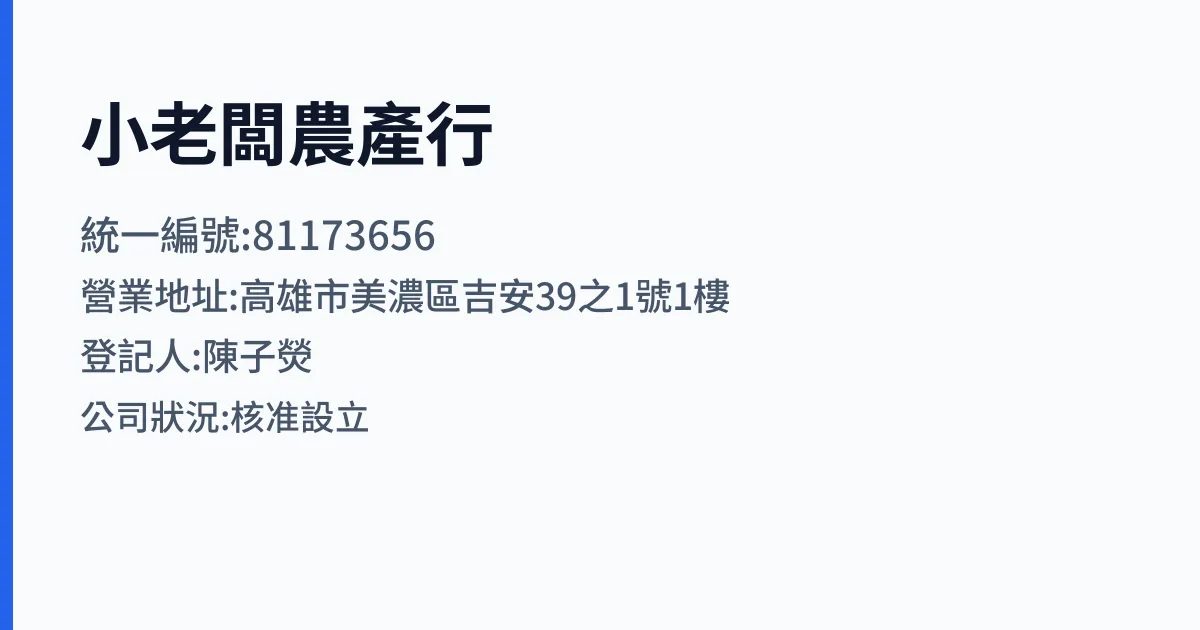 小老闆農產行 - 統編 81173656(高雄市) 公司登記資料與營業項目詳細圖表
